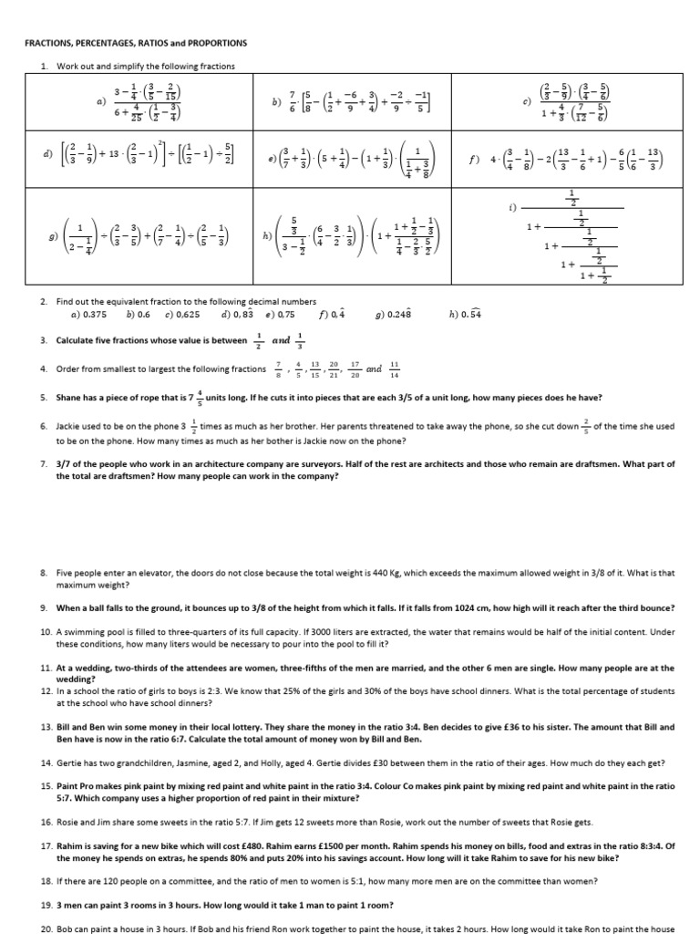 Fractions Ratios Proportions | PDF | Cakes | Ratio