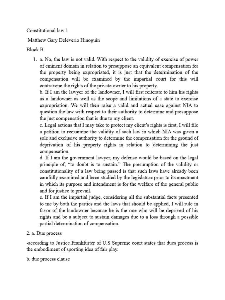 Constitutional Law Insights | PDF | Due Process | Eminent Domain