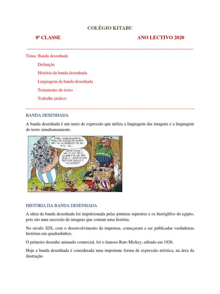 Colégio Kitabu - Banda Desenhada 8 Classe | PDF