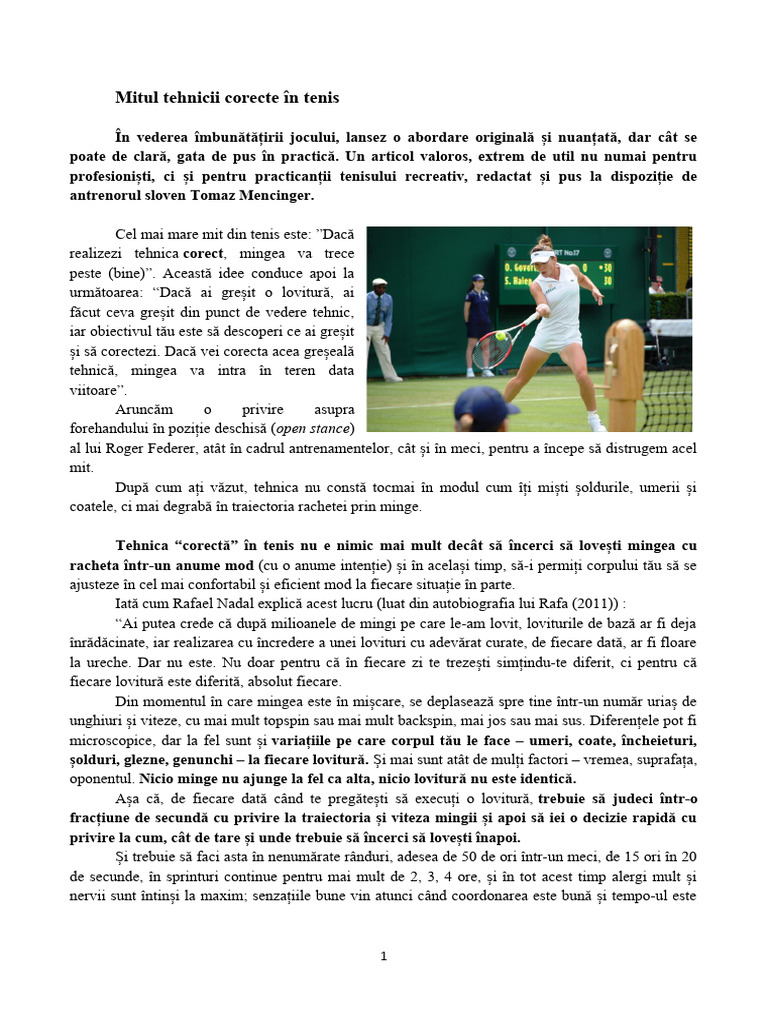 Mitul Tehnicii Corecte În Tenis | PDF