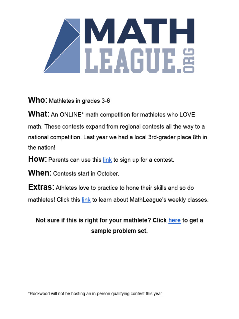 Math League Contest - WHE | PDF