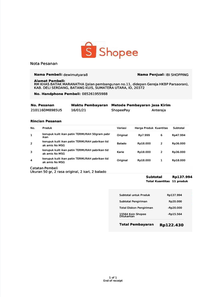 PDF Contoh Invoice Shopee - Compress | PDF