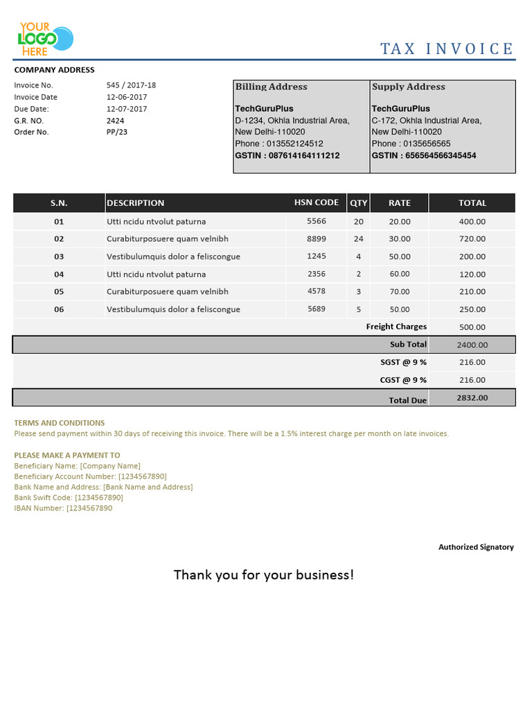 GST Invoice Format for TechGuruPlus | PDF