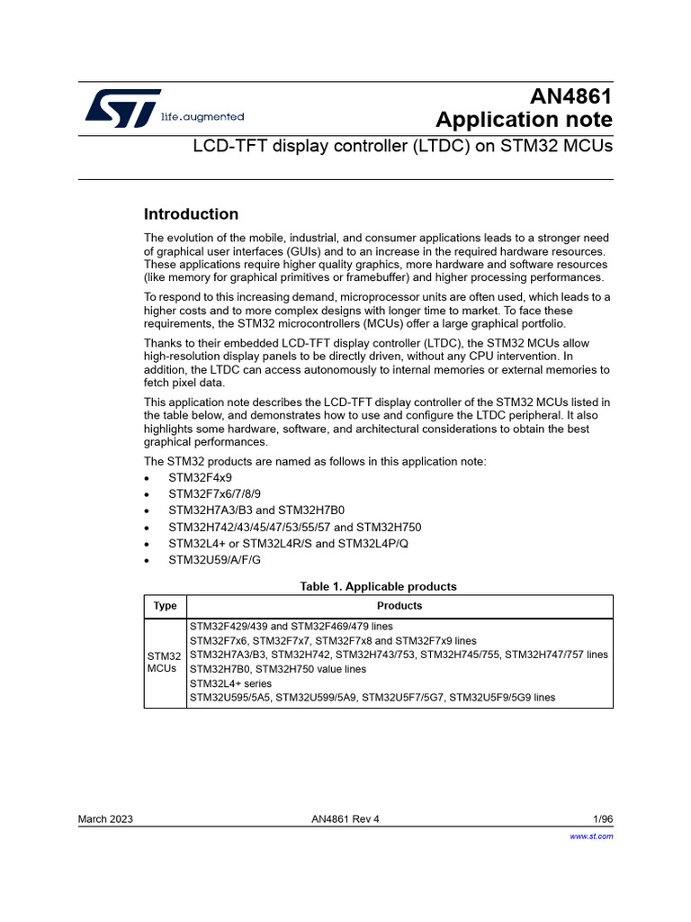 An4861 LCDTFT Display Controller LTDC On Stm32 Mcus Stmicroelectronics | PDF