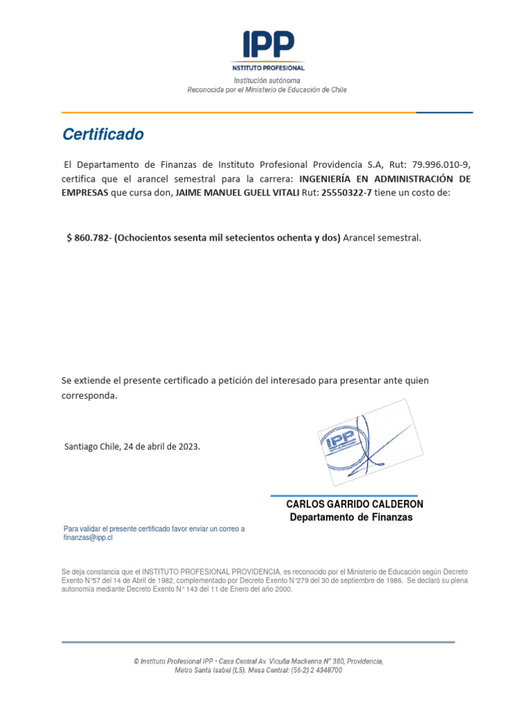 Certificado Arancel 25550322-7 Jaime | PDF