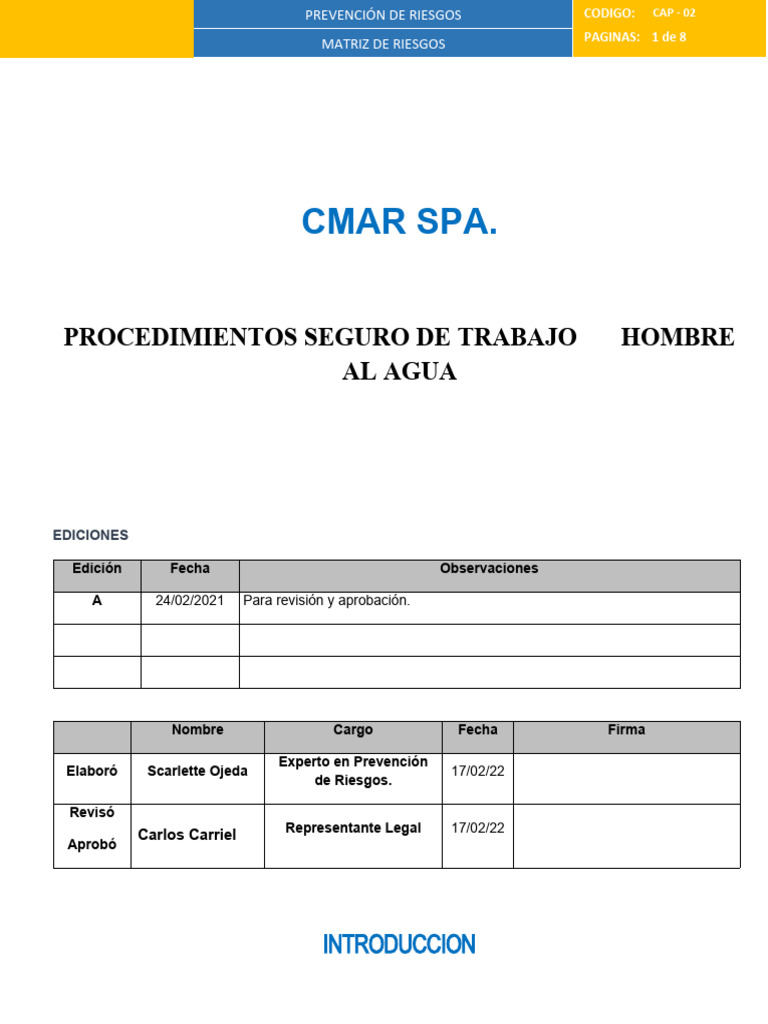 PST Hombre Al Agua Cmar Spa | PDF