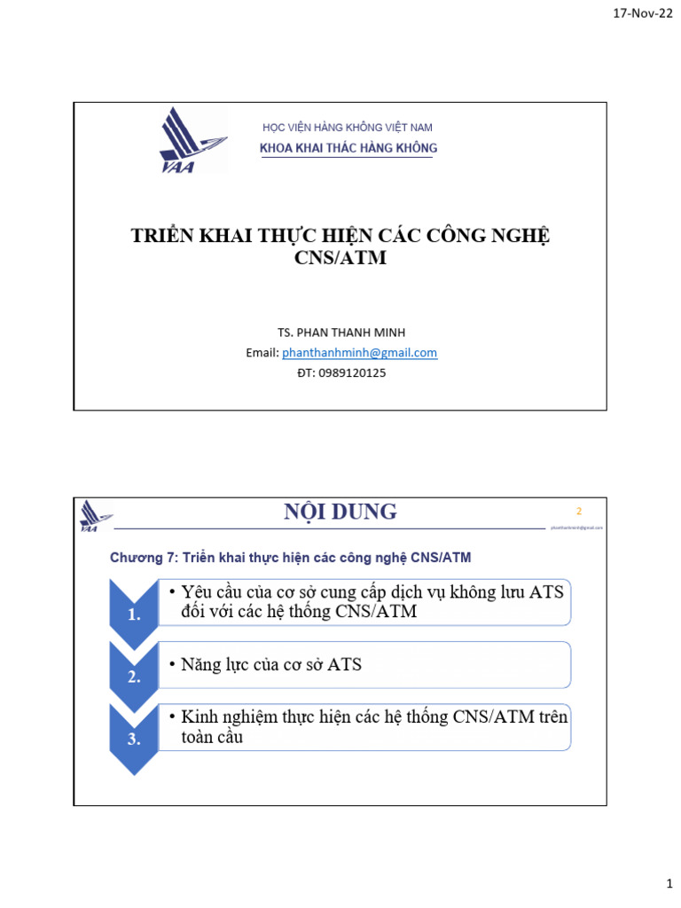 Chương 7 - Triển khai thực hiện CNS và ATM | PDF