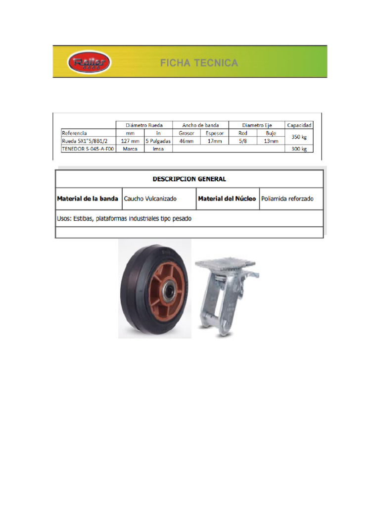 Ficha Tecnica Rueda 5x1 Poliamida | PDF