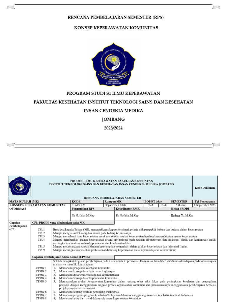 SEM 5 - RPS Konsep Keperawatan Komunitas | PDF