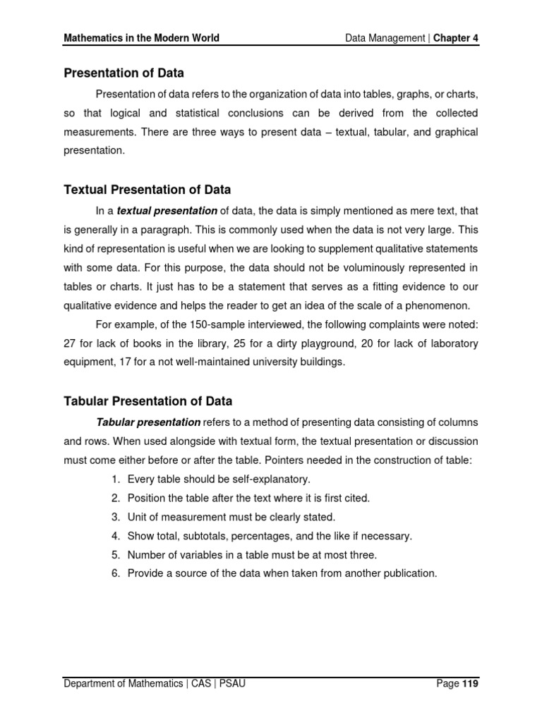 119 125 Chapter 4.2 Data Management Presentation of Data | PDF ...