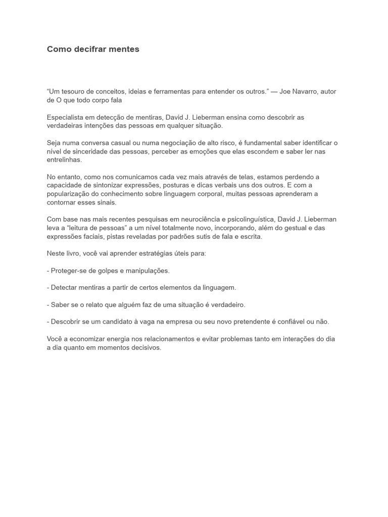 Como Decifrar Mentes | PDF