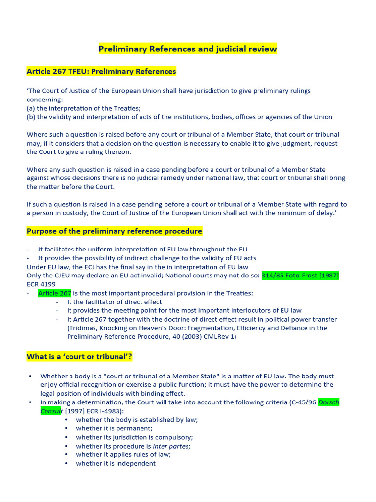 Preliminary References and Judicial Review | PDF | European Court Of ...