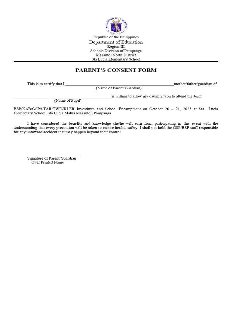 Edited Parents Consent Form - SG | PDF