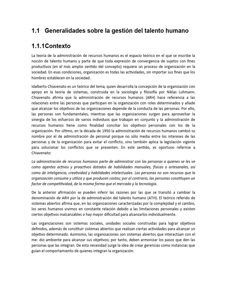 Generalidades Sobre La Gestión Del Talento Humano | PDF | Gestión de recursos humanos ...