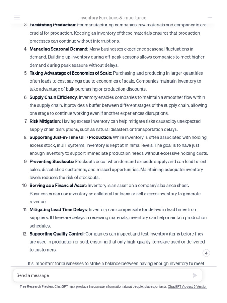 Inventory Functions & Importance | PDF | Inventory | Lean Manufacturing