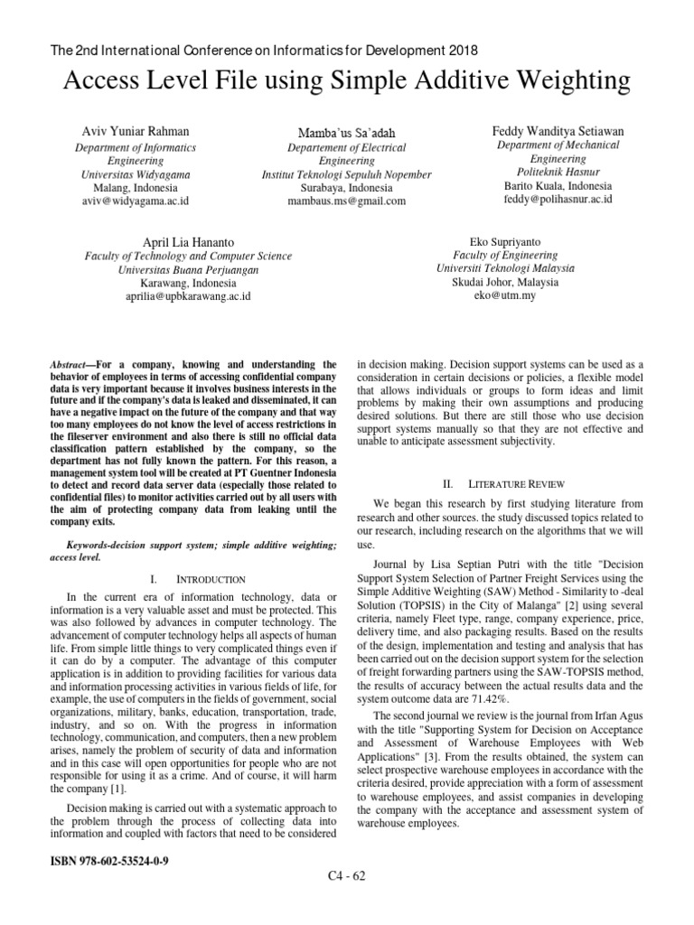 Access Level File Using Simple Additive Weighting: The 2nd International Conference On ...