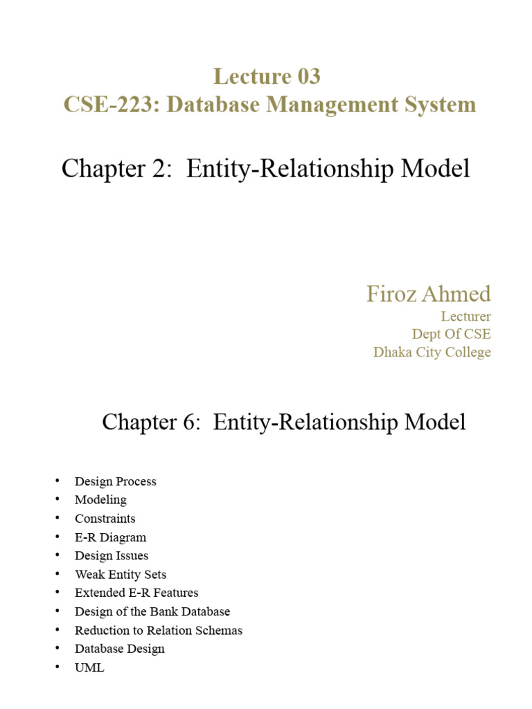 Cse 223 - Lec 03 Er Model | PDF