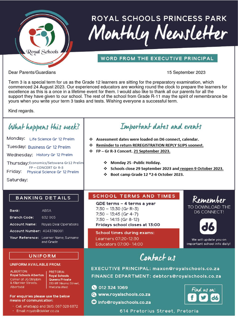 Royal Schools Princess Park Newsletter 15 September 2023 | PDF