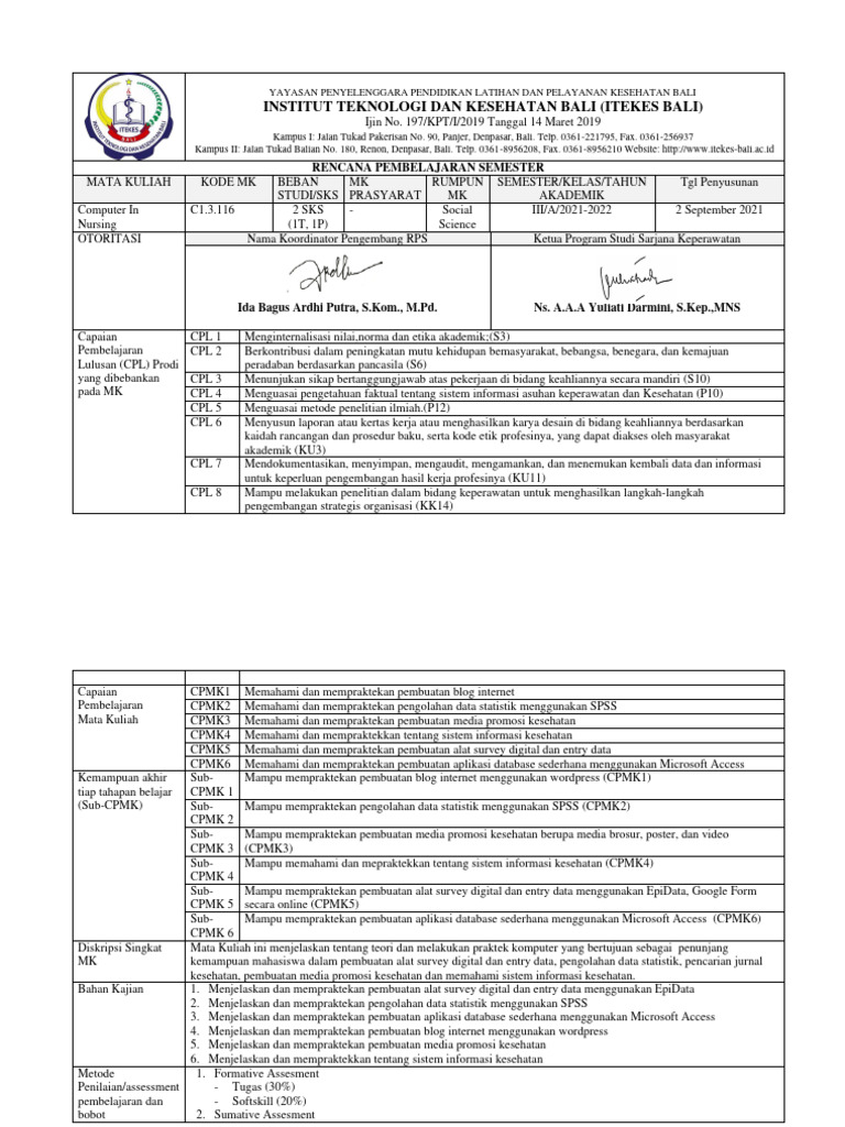 Rps Cin Prodi s1 Kep 2021 Kelas A Mhs | PDF | Seni
