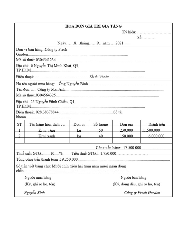 HÓA ĐƠN GIÁ TRỊ GIA TĂNG bt1 | PDF