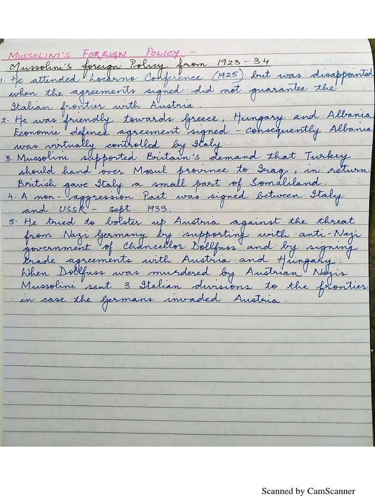 Mussolini's Foreign Policy WW2 Notes | PDF