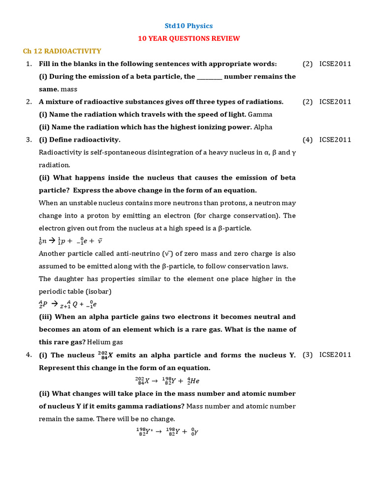 2011-2021 Radioactivity Questions - ANSKEY | PDF | Radioactive Decay | Atomic Nucleus