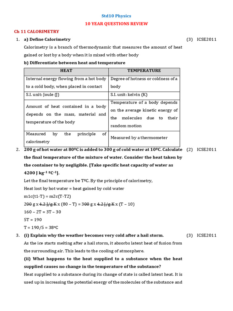 2011-2021 Calorimetry Questions - ANSKEY | PDF | Heat | Heat Capacity