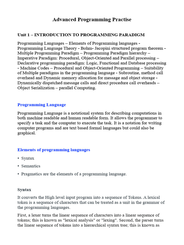 App Unit I Download Free Pdf Programming Paradigms Programming Language