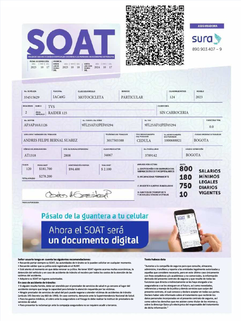 Soat Iac40g Andres Bernal | PDF