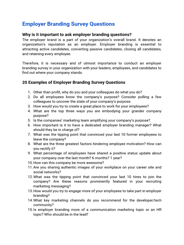 Employer Branding Survey Questions | PDF