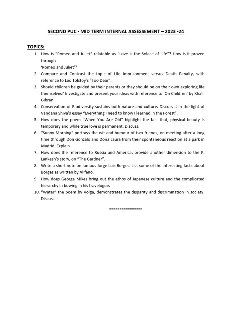 2nd PUC Internal Assignment - 22023 - 24 | PDF