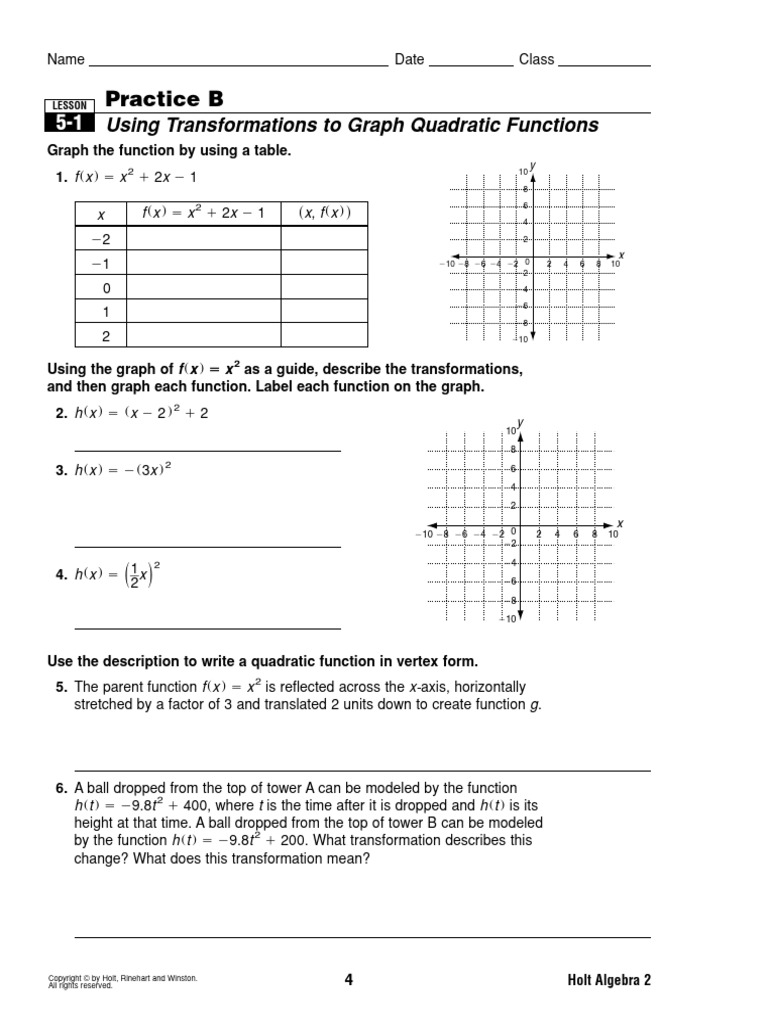 Practice B: Using Transformations To Graph Quadratic Functions | PDF | Teaching Methods & Materials