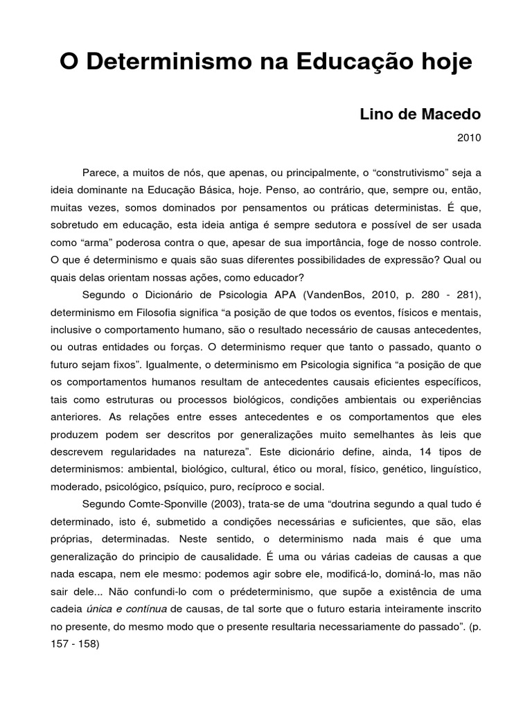 O Determinismo Na Educaao Hoje Lino de Macedo - Compress | PDF ...