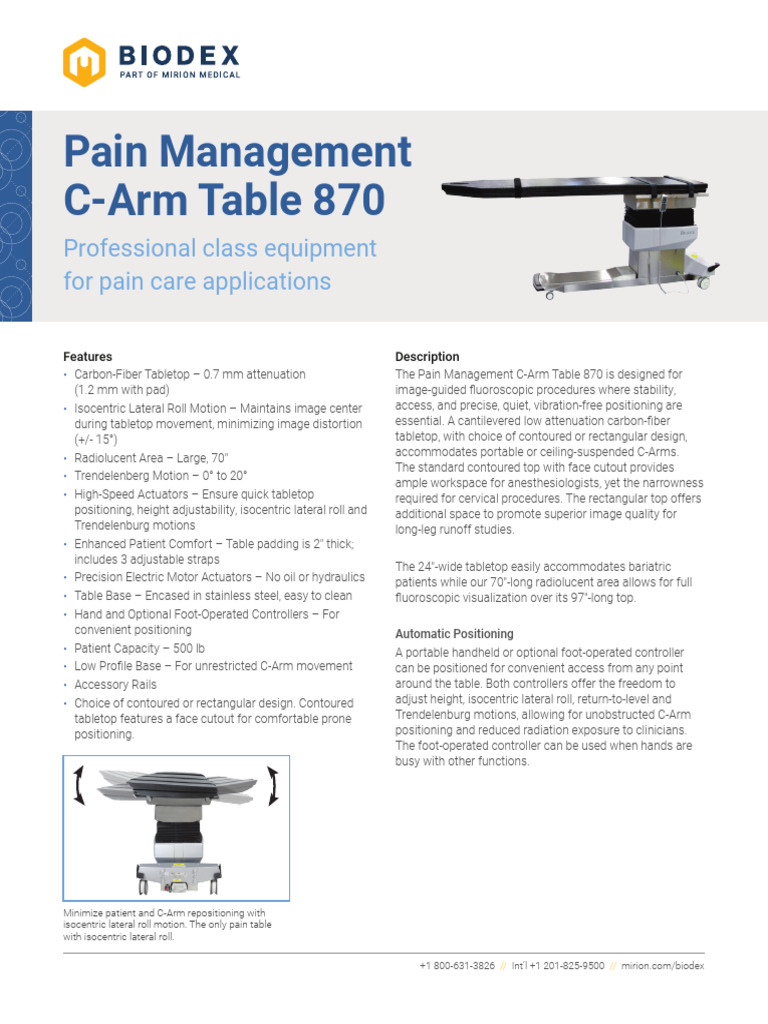Biodex C Arm Table 870 DataSheet | PDF | Equipment | Manufactured Goods