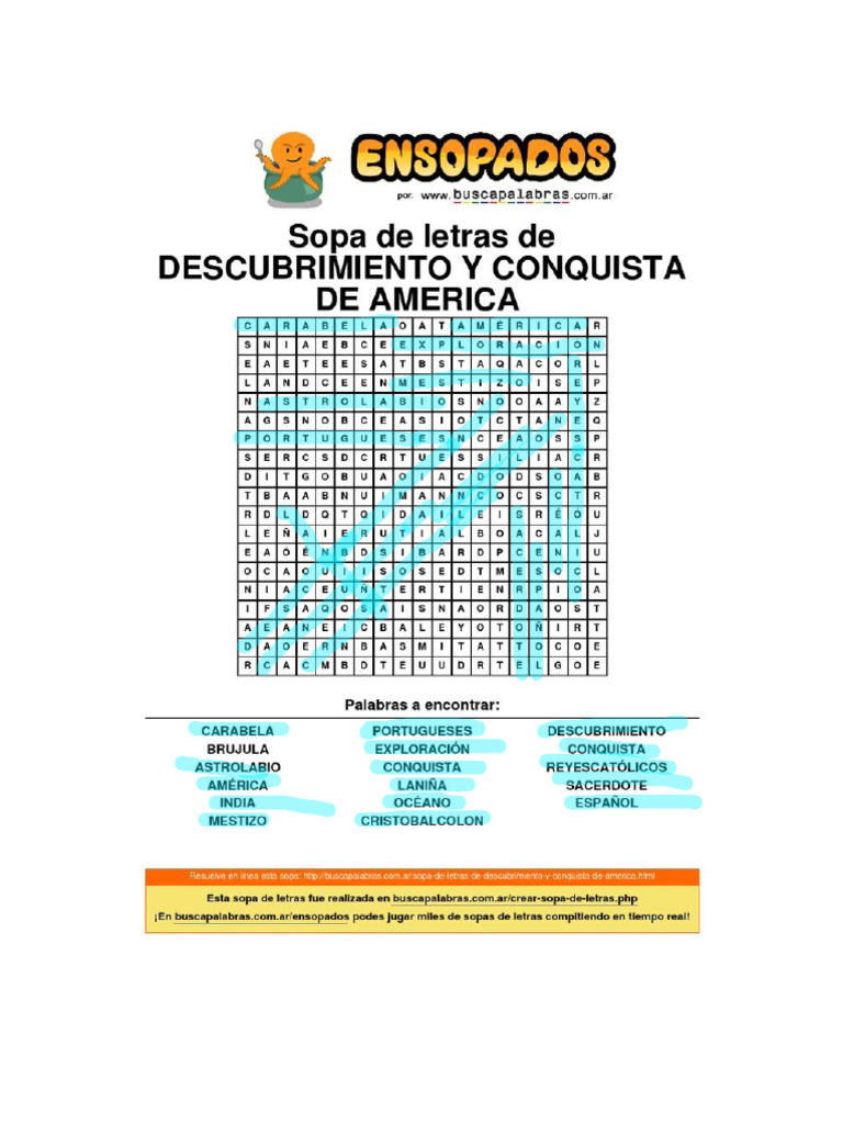 Sopa de Letras Descubrimiento | PDF
