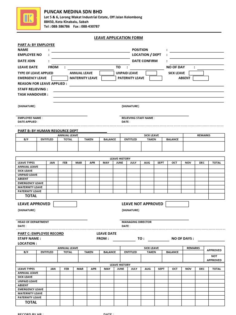 Leave Application Form PDF | Programs | Working Time