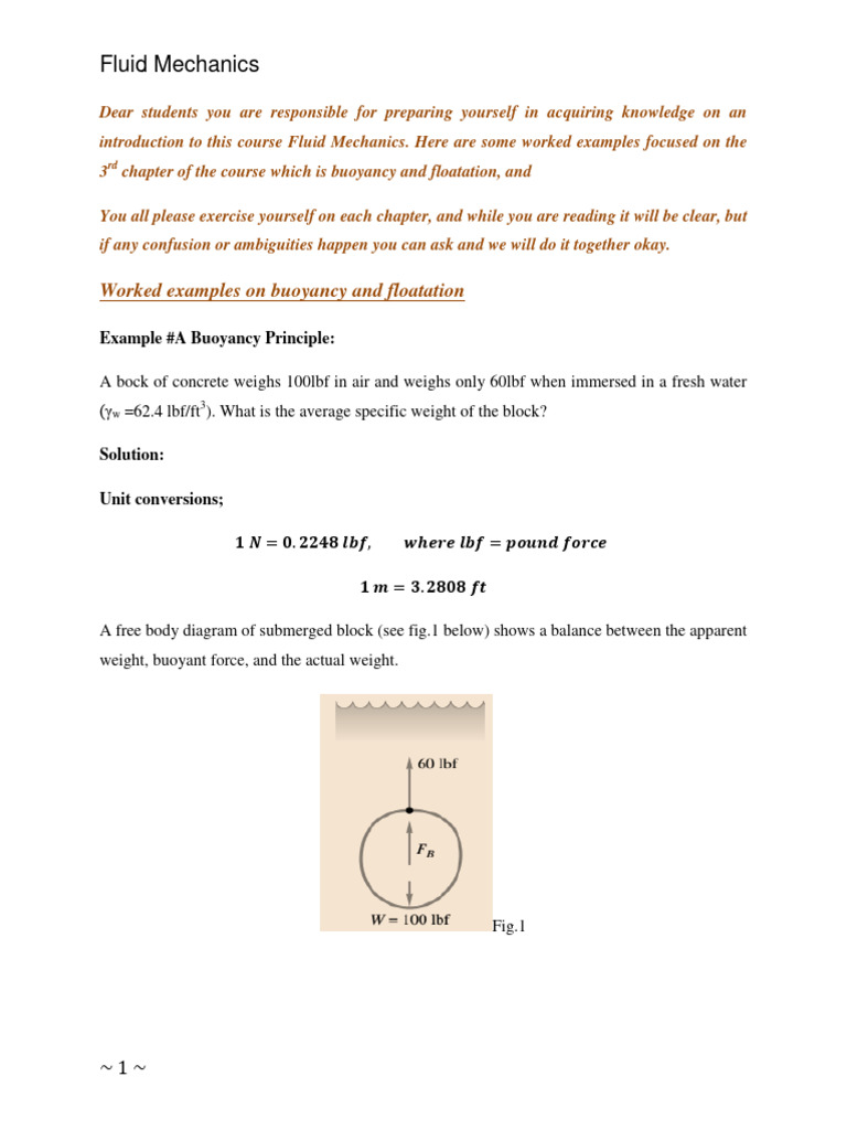 Worked Examples On Buoyancy and Floatation | PDF