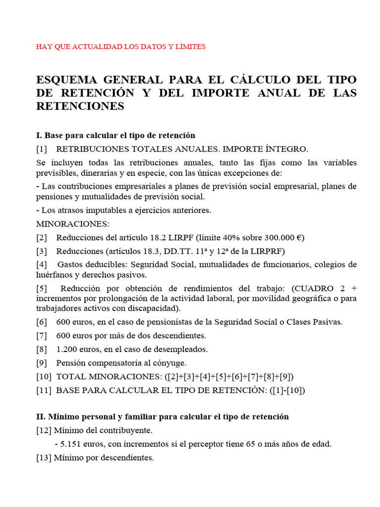 Esquema General para El Cálculo Del Tipo de Retención y Del Importe Anual de Las Retenciones ...