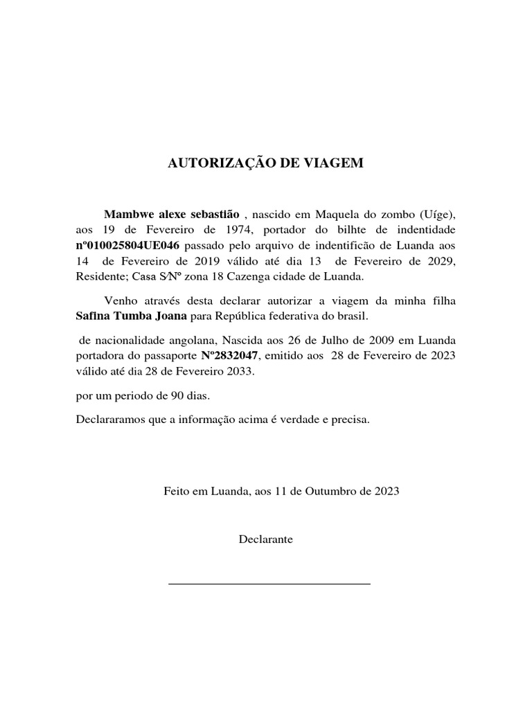 Autorização De Viagem Pdf