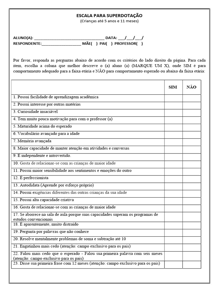Escala para Superdotação | PDF