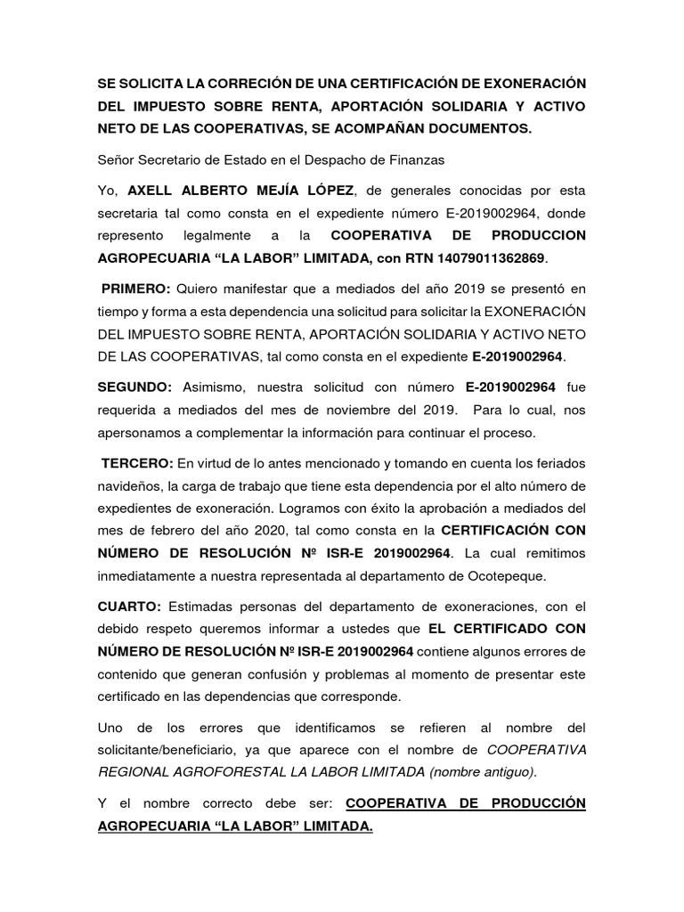 Solicitud de Copral Año 2020 | PDF