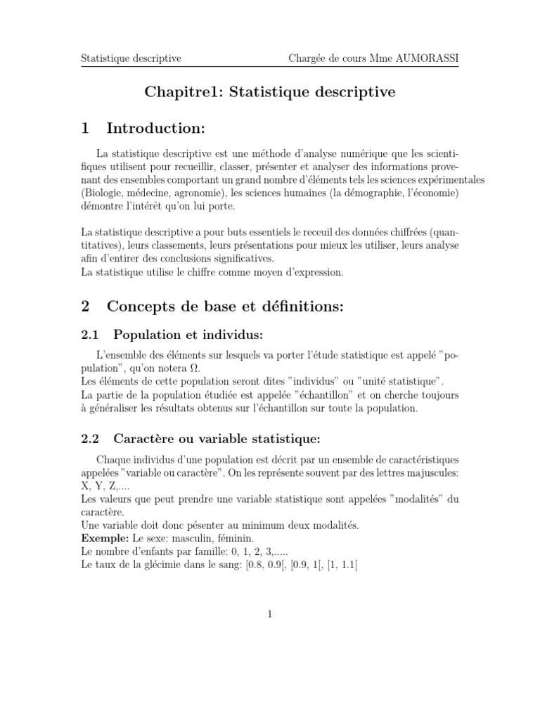 Chapitre1: Statistique Descriptive 1: 2.1 Population Et Individus | PDF ...