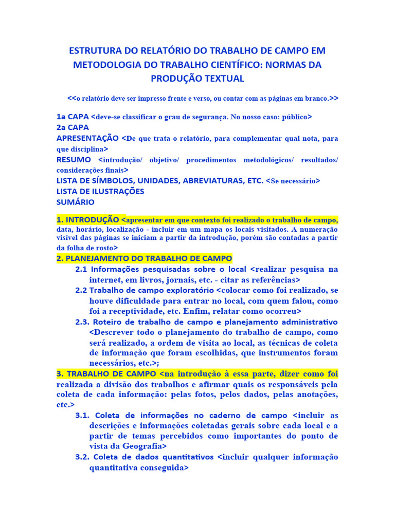 Estrutura de Relatório de Trabalho de Campo | PDF