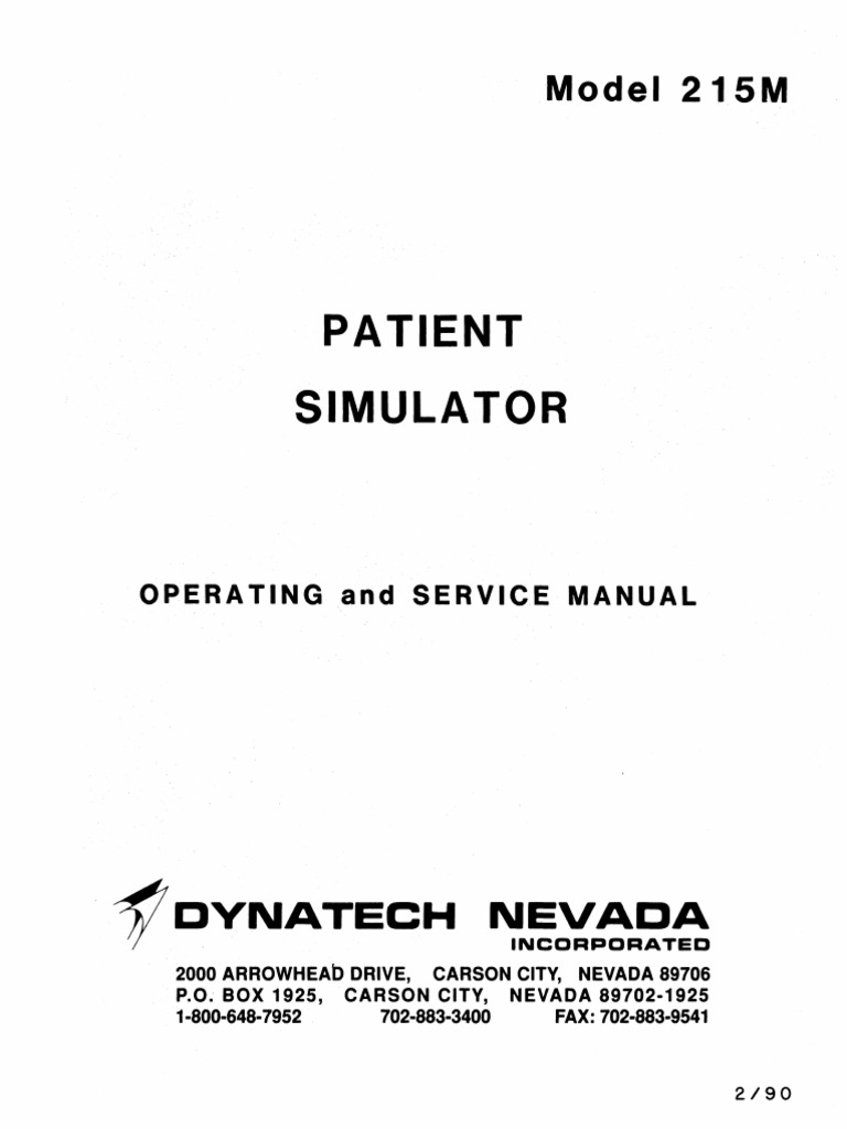 Dynatech Nevada Model 215M Patient Simulator Operating and Service ...