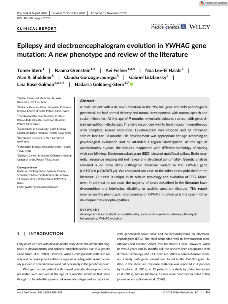 Epilepsy and Electroencephalogram Evolution in YWHAG Gene Mutation ...