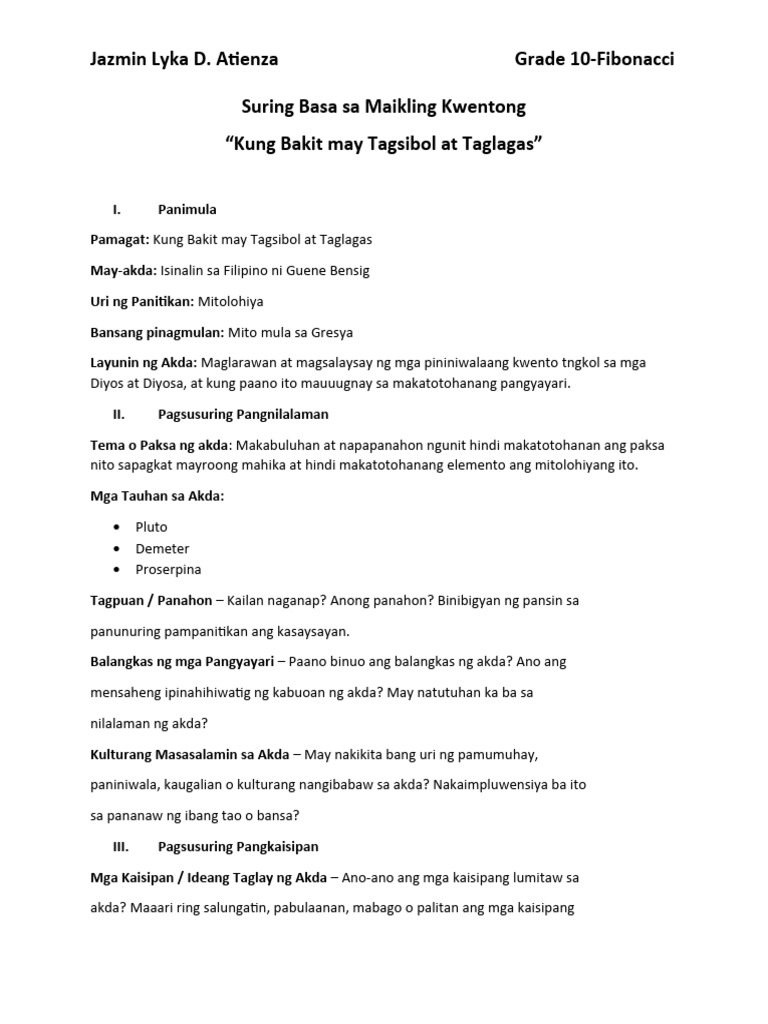 Suring Basa Sa Maikling Kwentong | PDF