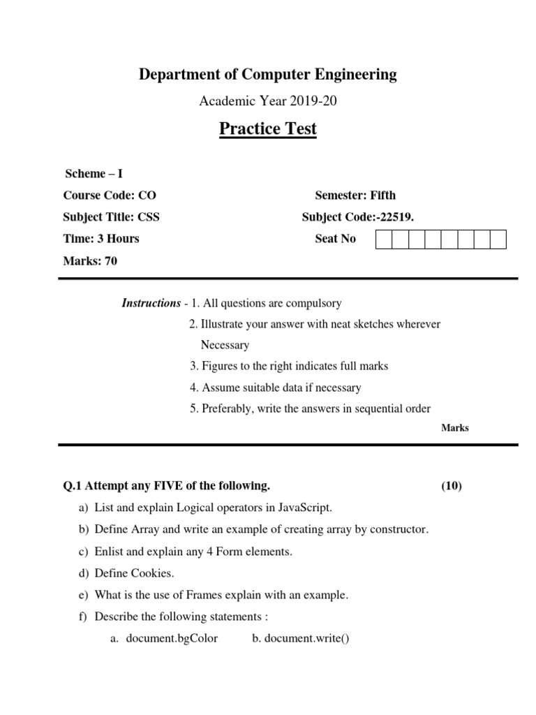 JavaScript Practice Test 2019-20 | PDF | Java Script | Information ...