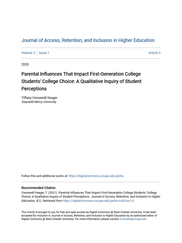 Parental Influences That Impact First-Generation College Students | PDF ...
