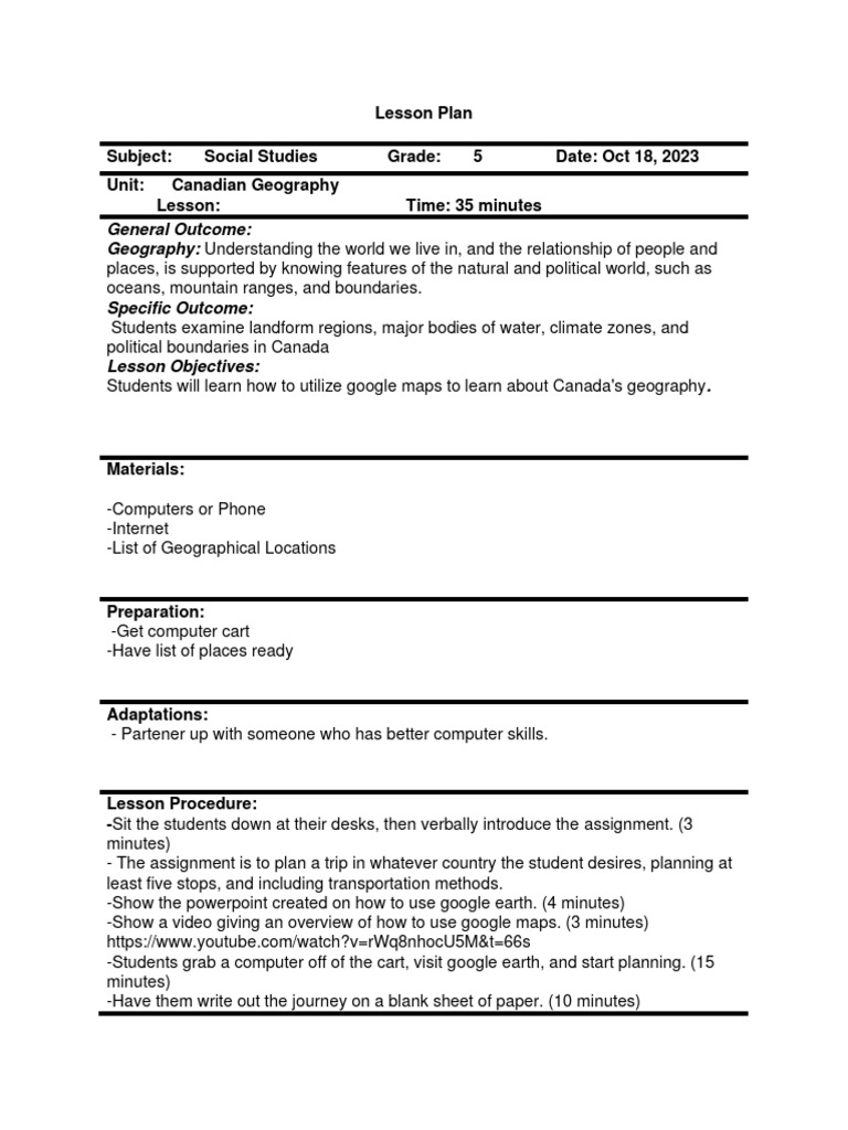 Google Earth Lesson Plan Edtech | PDF