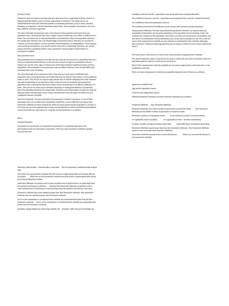 Parametric Tests Pdf Nonparametric Statistics Normal Distribution